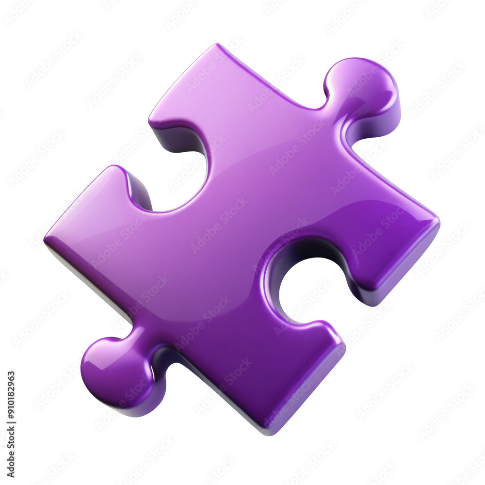 3D glossy purple puzzle piece with a smooth and shiny surface ...