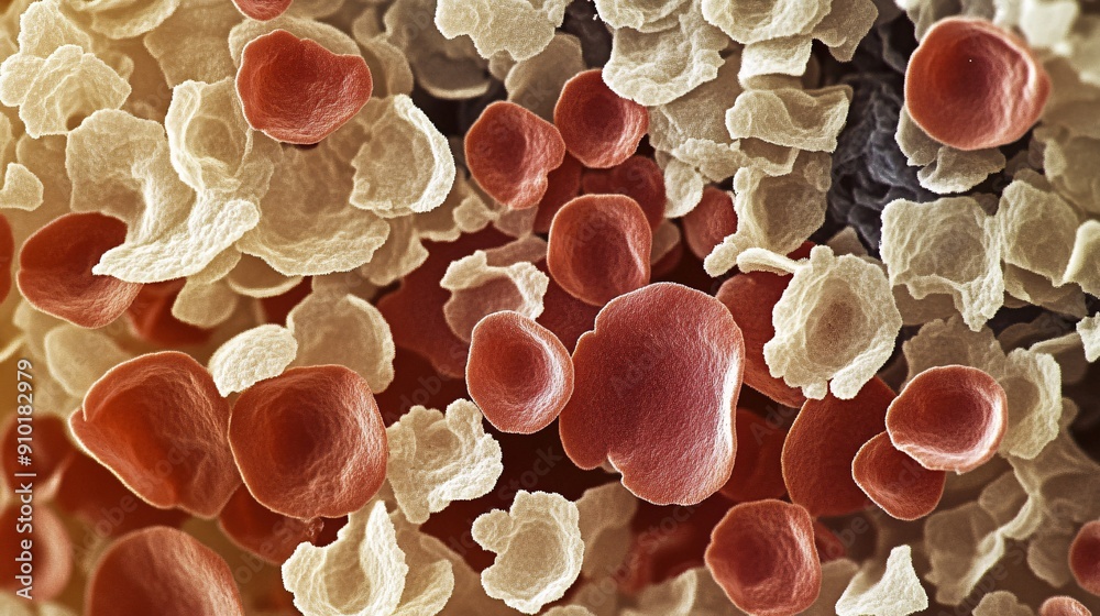 A high-resolution microscopic view captures the diverse world of blood ...