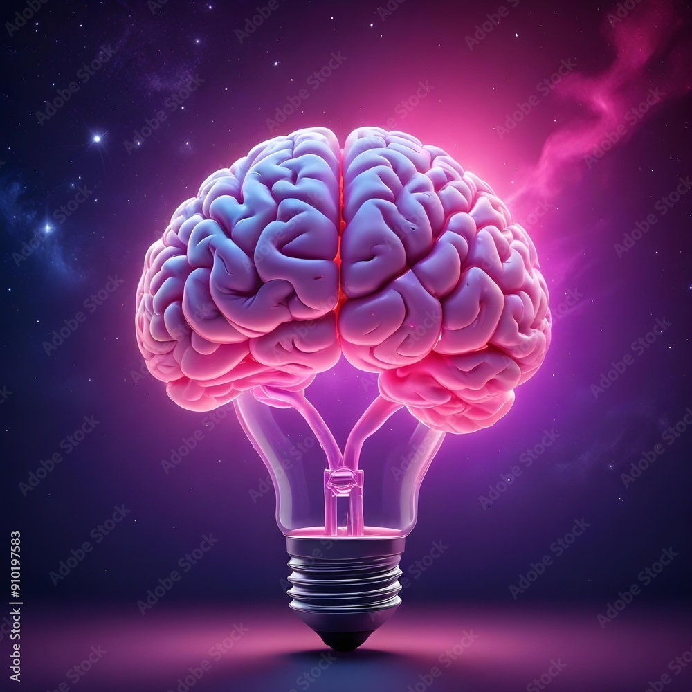 Great idea depicted by a brain within a giant glowing lightbulb ...