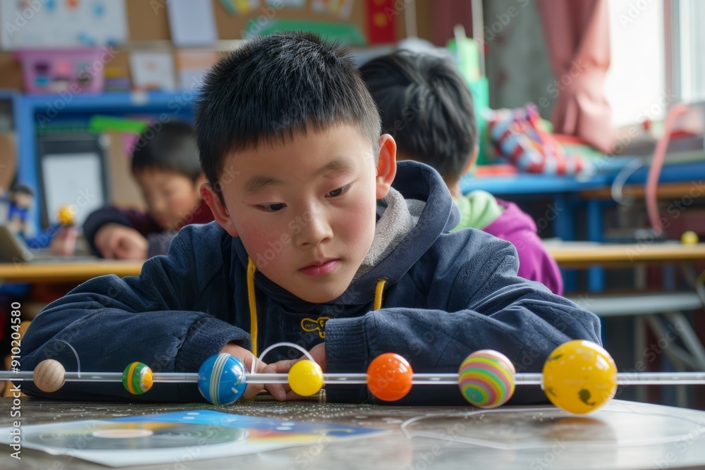 School Science Project: Young Student Building Solar System Model for ...