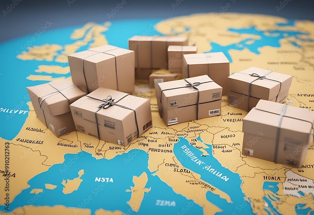european parcels map concept union eu delivery rendering d shipping ...