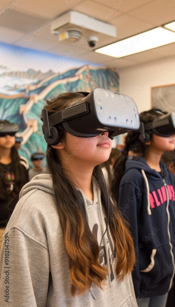 High School Students Using VR Headsets for Virtual Tour of the Great ...