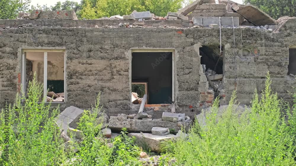 Abandoned Collapsed Ruined Building with Concrete and Cinderblock ...
