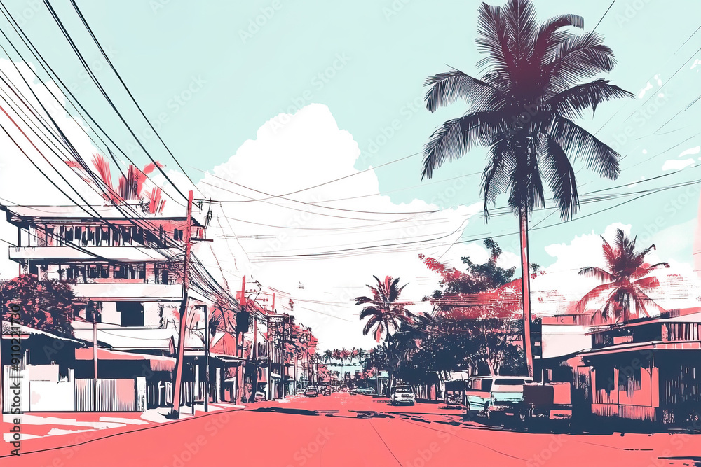 Risograph retro riso print travel poster, card, wallpaper or banner ...