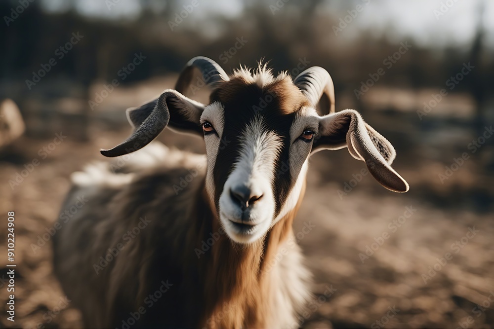 goat chewing portrait chew beard white domestic animal field blue sky ...