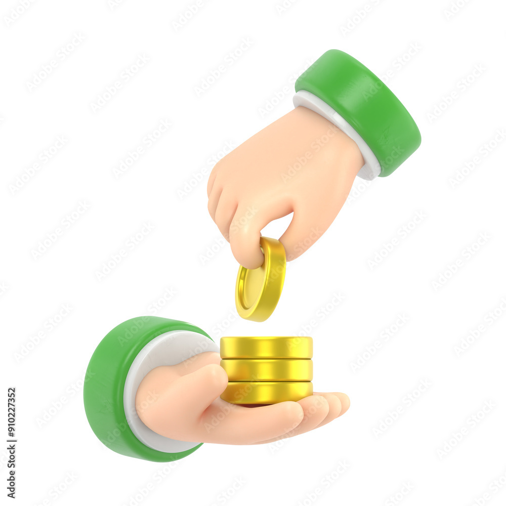 Transparent Backgrounds Mock-up. 3d Icon black hand giving coins. Money ...