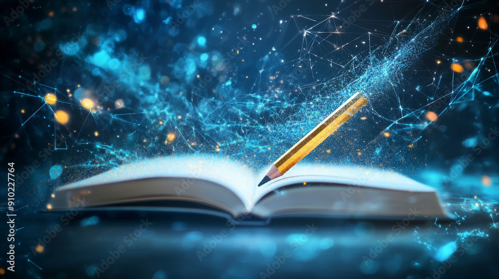 Digital art and stories written with help of new AI. Picture of an open ...
