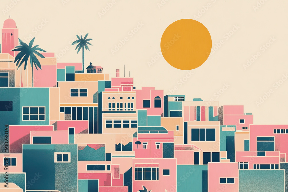 Risograph vintage riso print travel poster, card, wallpaper or banner ...