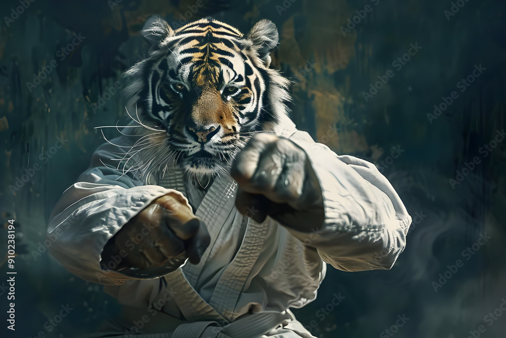 A fierce tiger in a martial arts pose, showcasing strength and agility ...