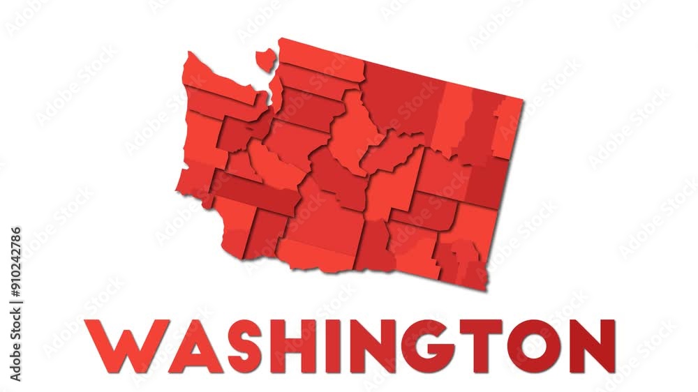 Washington map showing regions. Animated US state map with title. 4K ...