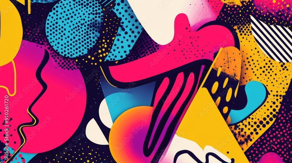 Vibrant abstract art featuring bold colors and playful shapes, creating ...