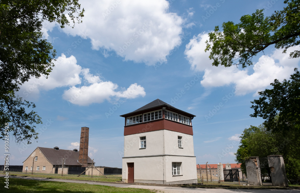 Buchenwald concentration camp. The crematorium is on the left, and next ...