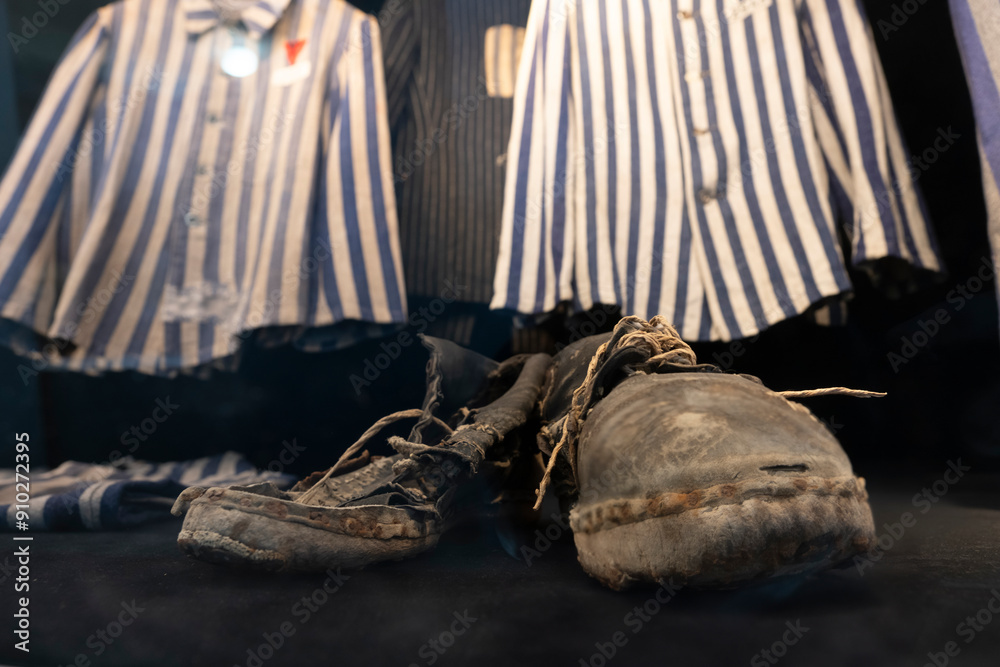 Handmade shoes and clothes worn by an inmate of Buchenwald ...