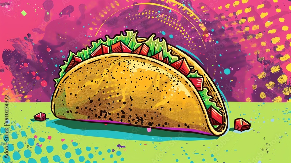 Pop art taco menu Colorful cafe background in pop art retro comic style ...