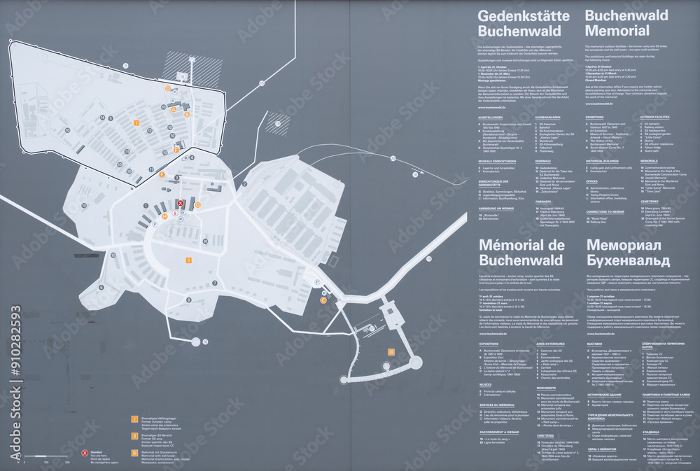 Map of Buchenwald concentration camp with memorial's outdoor facilities ...