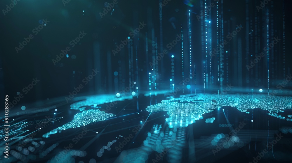 Digital global network map. Abstract digital world map, glowing with ...