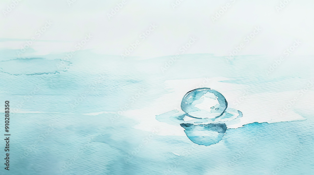 Watercolor painting of a sphere on water. A delicate watercolor ...