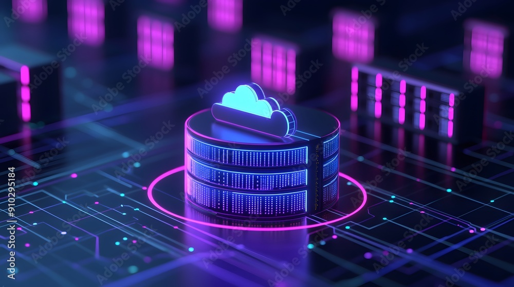 Futuristic cloud computing concept with server icon and digital ...