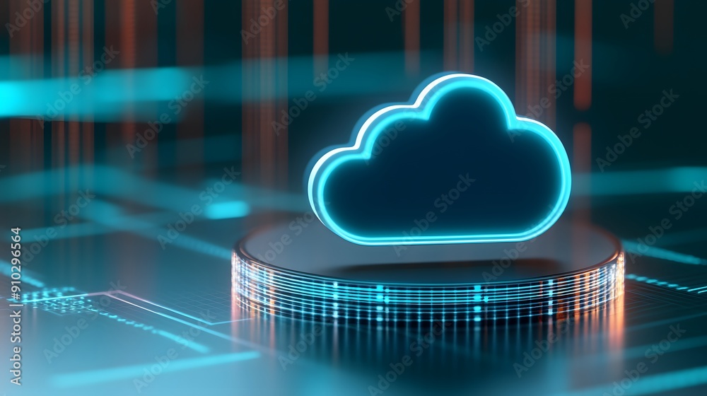 Futuristic cloud computing technology background with glowing neon ...