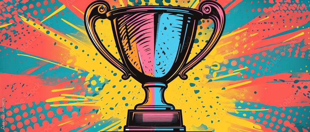 Pop art concept 3d isolated trophy cup award champions illustration ...