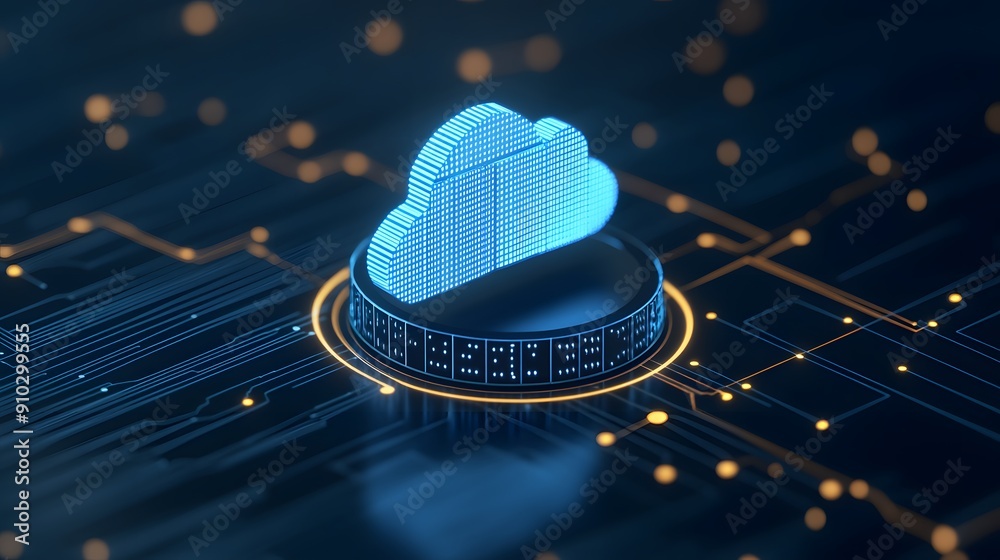 Futuristic cloud icon in digital environment, representing advanced ...