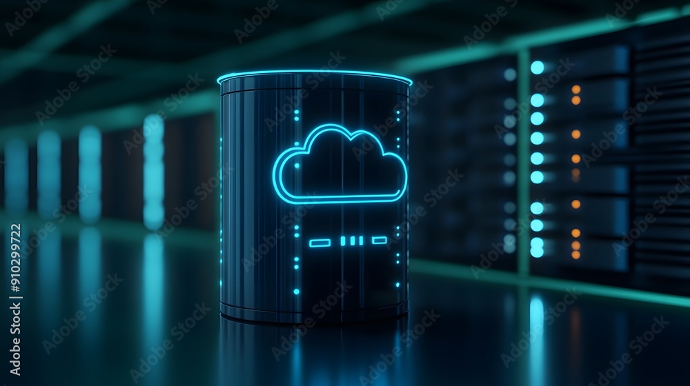 Futuristic cloud storage concept in a server room, featuring advanced ...