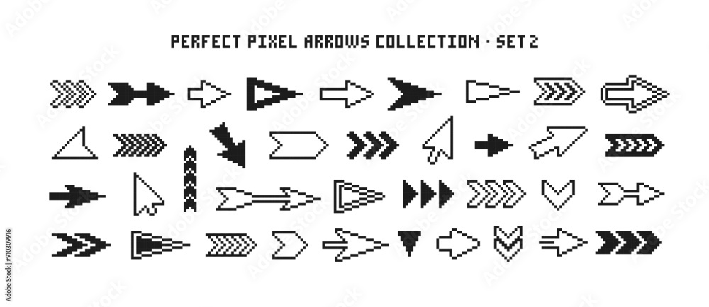 Perfect Pixel Arrow icons and Pointer silhouette signs in retro video ...