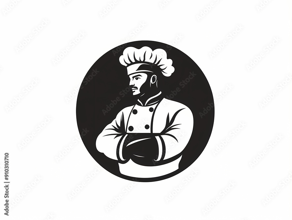 Minimalist black and white chef icon in classic hat, bold and ...