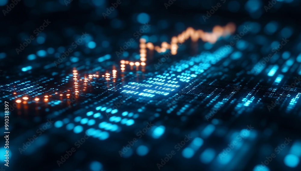 Decrease in Values: White Arrow and Percentage Symbol with High-Tech ...