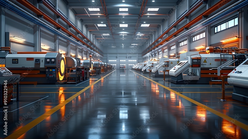 Industrial Factory Interior: A sterile and modern factory interior with ...
