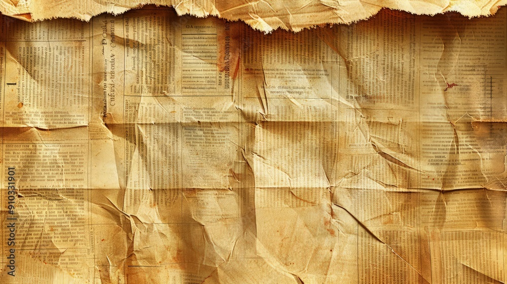 An old newspaper clipping texture with tattered edges and a prominently ...