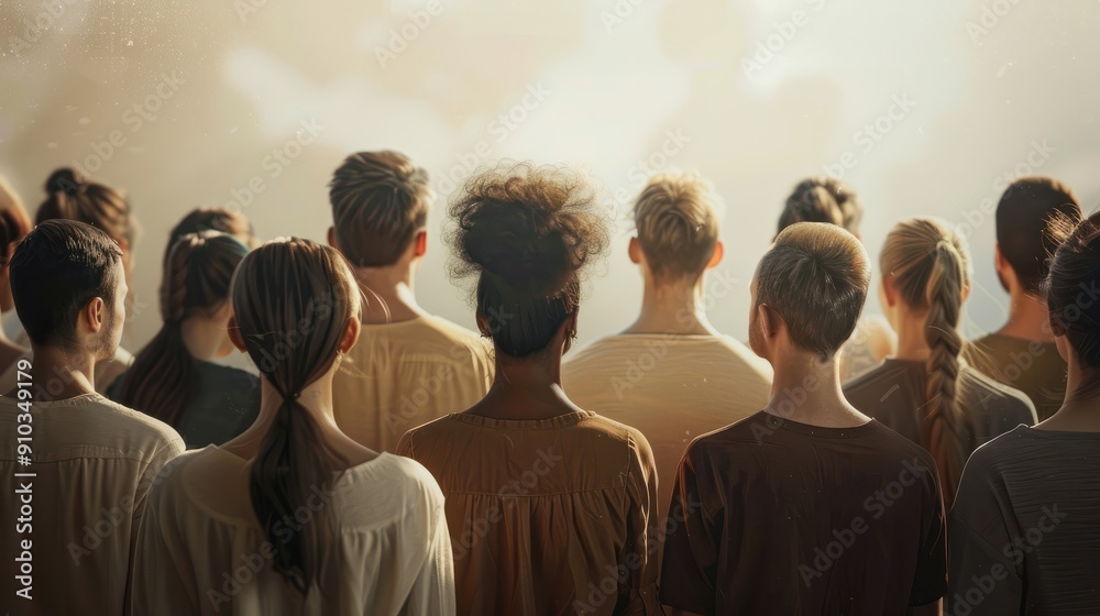 Vista posterior de un grupo de personas a contra luz. Concepto de ...