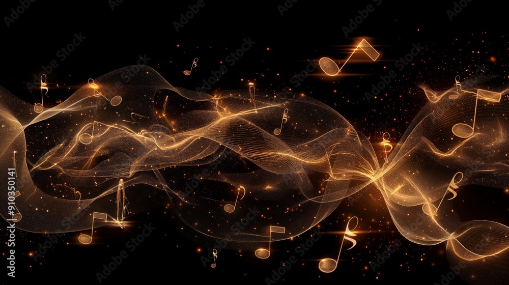 musical notes in the air, musical note with waves of light and sound ...