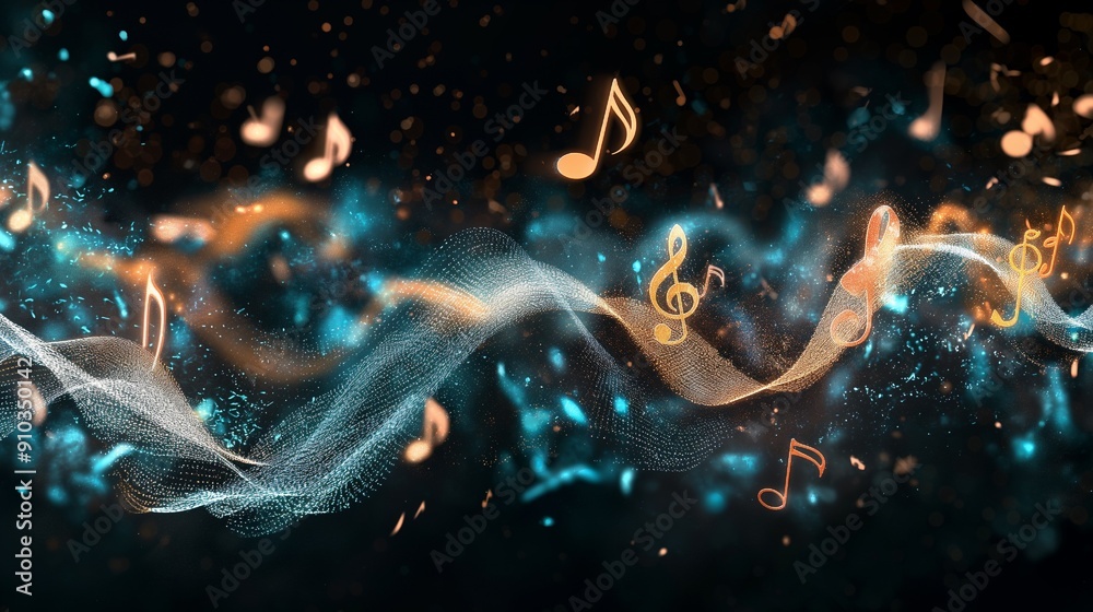 musical notes in the air, musical note with waves of light and sound ...