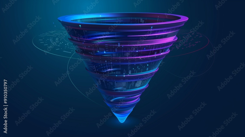Big data technology and information funnel concept. Large digital ...