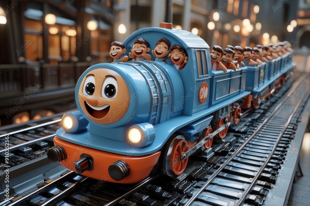 Cartoon Train with Happy Passengers Stock Illustration | Adobe Stock