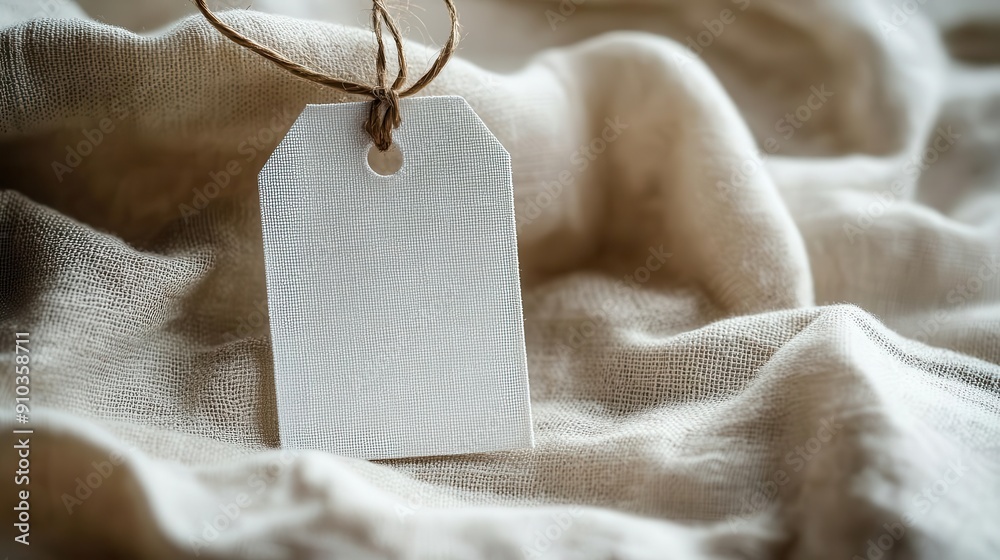 blank white fabric tag on textured background product labeling mockup ...