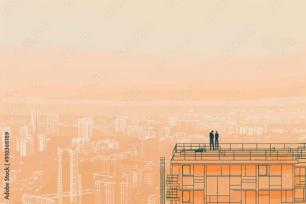 Stunning urban sunset view from a high-rise building's rooftop with ...