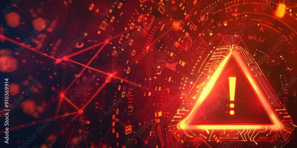 Red digital background with an exclamation mark inside a triangle ...
