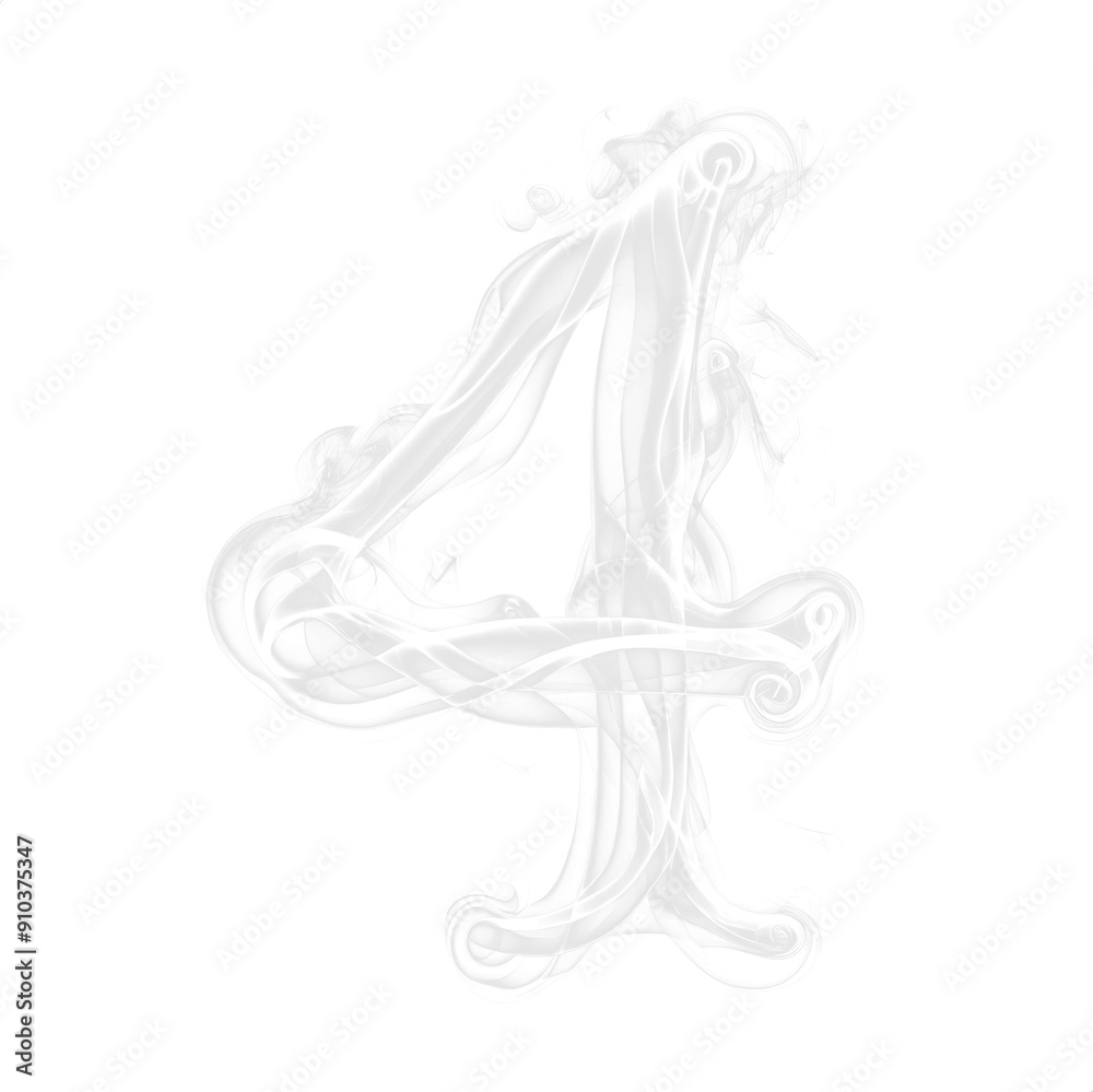 Number Four made of smoke. White smoke alphabet collection with numbers ...