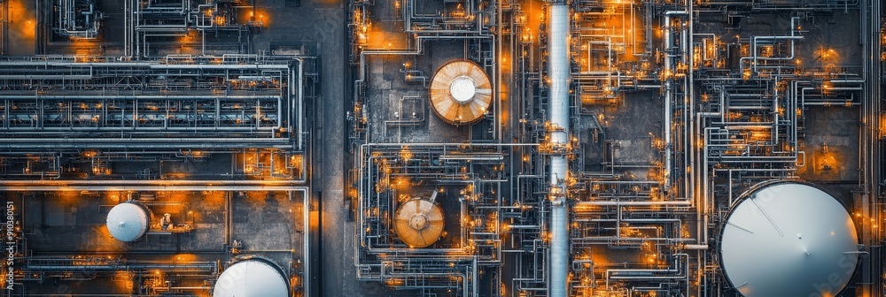 Aerial View of Industrial Complex with Complex Piping System - An ...