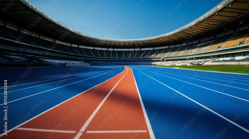 Blue Track and Field Stadium with Empty Seats - A blue track and field ...