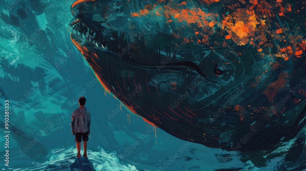 Jonah and the Whale Detail A minimalist portrayal of. AI generated ...