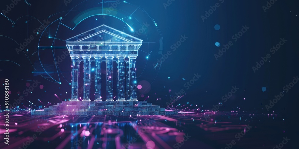 Futuristic bank logo with holographic elements and digital technology ...