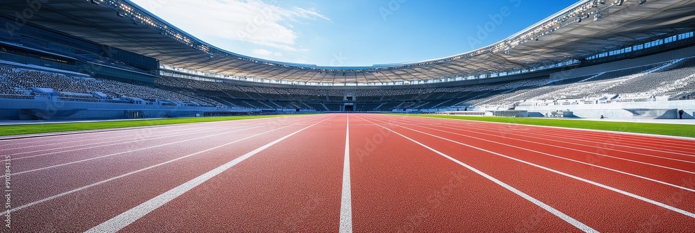 Empty Running Track In A Large Stadium - A red running track with white ...