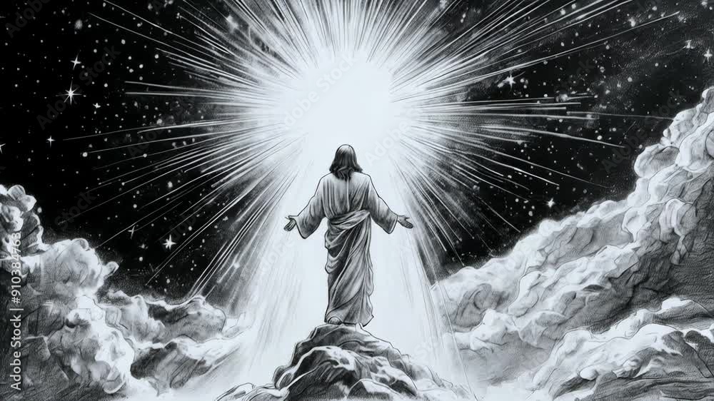 jesus christ ascension to heaven black white draw art animation -- 4k ...