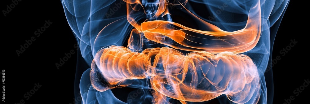 Human Intestines Anatomy Illustration - A translucent anatomical ...