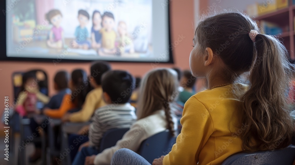 Kids Watching Animated Movie in Classroom - Young students are ...