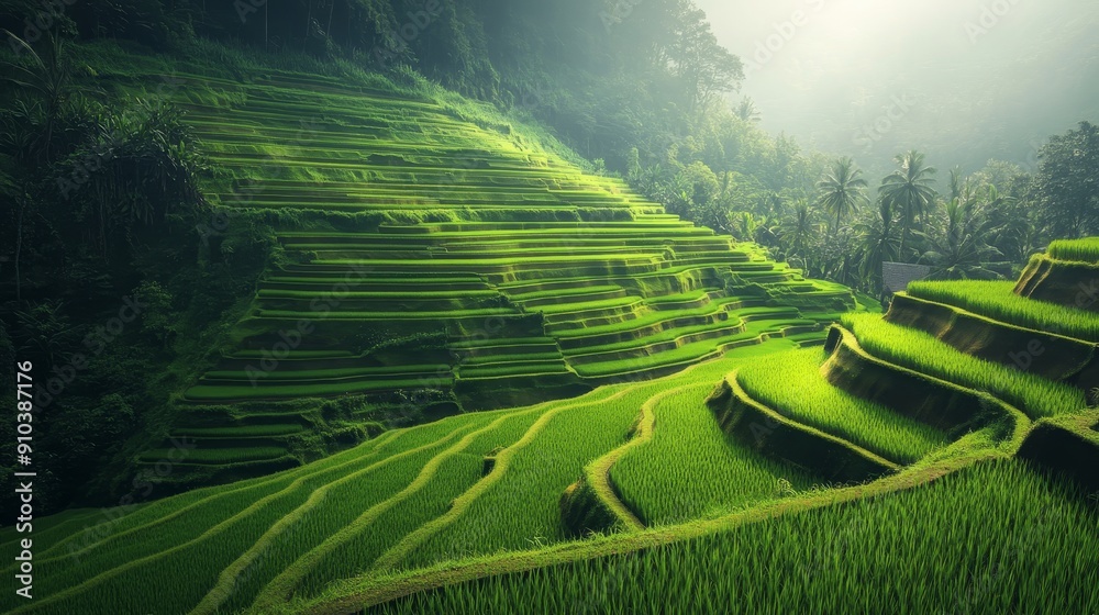 Lush Green Rice Terraces in a Tropical Paradise - Serene and ...