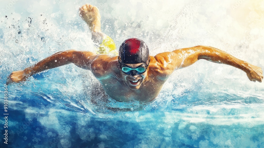 Professional Swimmer Cutting Through Water with Determination - A ...